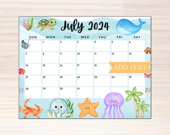 July 2024 Printable Fillable Monthly Calendar - Etsy UK
