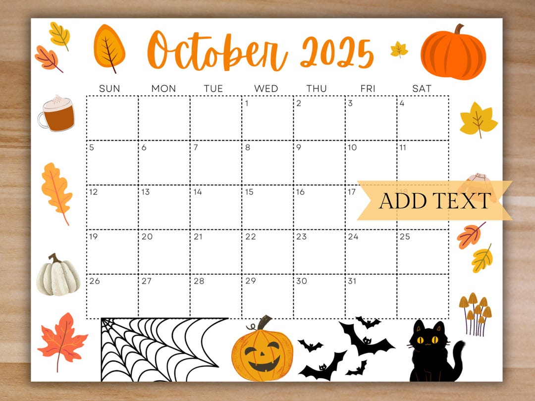 Editable October 2025 Calendar, Printable 2025 Calendar, Spooky ...