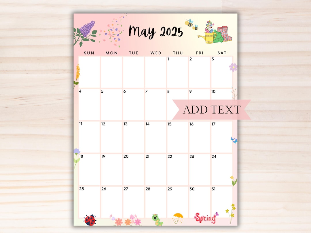 EDITABLE May 2025 Calendar, Cutest Vertical May Calendar W/ Butterfly ...