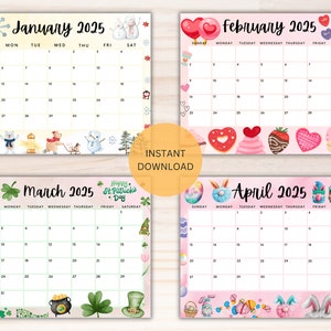 Editable Calendar 2025 Bundle- Printable Calendars Colorful Cute- Kids ...