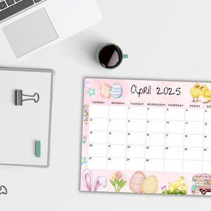 EDITABLE April 2025 Calendar, Printable PINK Easter Calendar W/ Easter ...