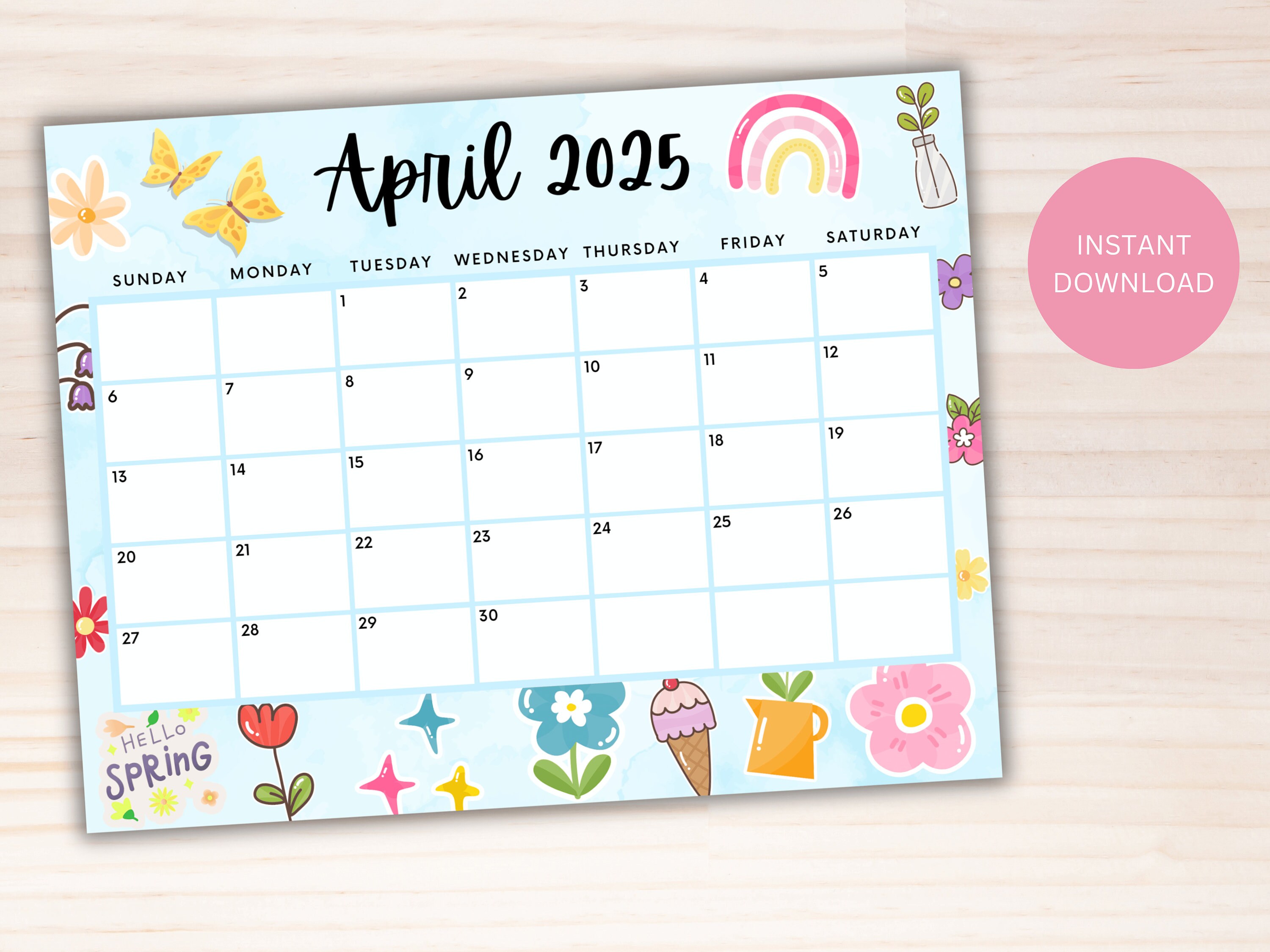EDITABLE April 2025 Calendar, Printable Calendar Blue W/ Colorful ...