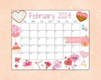 EDITABLE February 2024 Calendar Cute Valentine Gnomes - Etsy UK