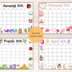 Editable 2025 Calendar Bundle- Cute Printable Calendars- Kids School ...