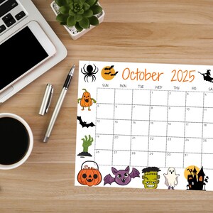 Editable October 2025 Calendar, Printable Spooky Halloween Calendar ...