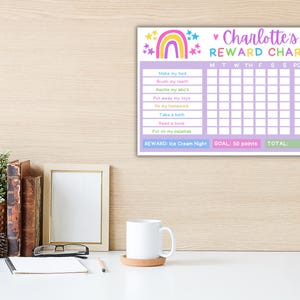 EDITABLE Kids Rainbow Reward Chart, Girls Chore Chart W/ Purple and ...