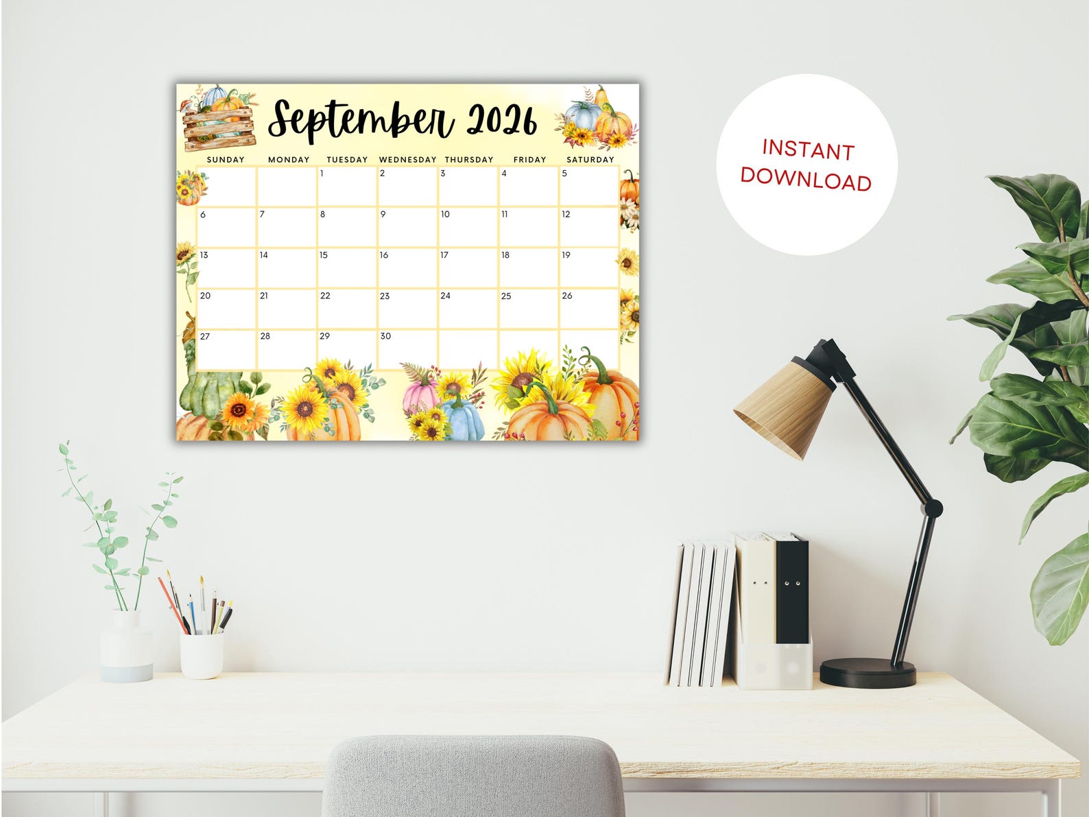 Editable September 2026 Calendar, Printable Calendar W/ Sunflowers and ...