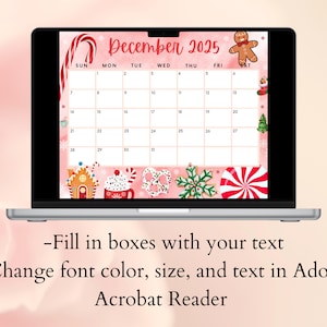 Editable December 2025 Calendar, Printable Red Christmas Calendar W ...