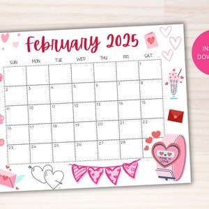 Editable February Calendar 2025, Printable Wall Calendar 2025, Cute ...