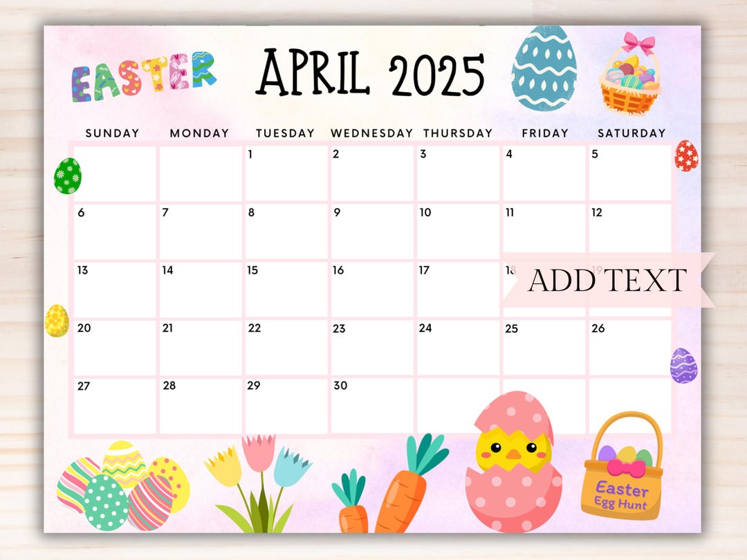 EDITABLE April 2025 Calendar, Printable Calendar W/ Cute Easter Egg ...
