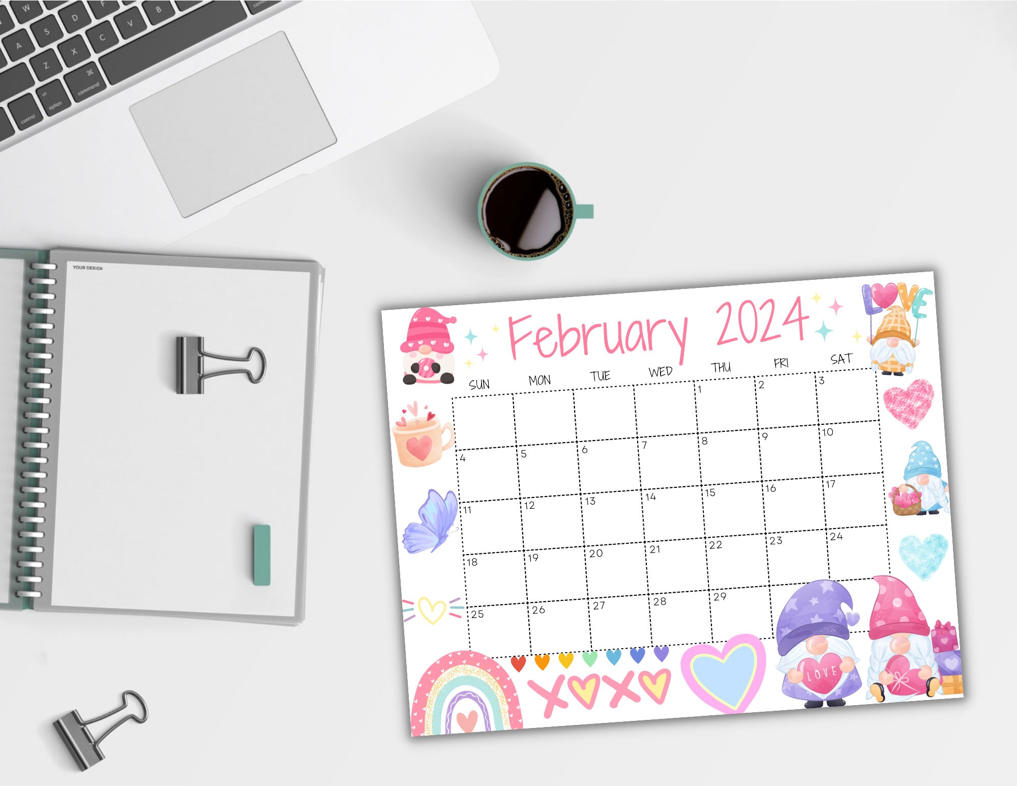 Editable Printable February 2024 Calendar, Colorful Gnomes Calendar W ...