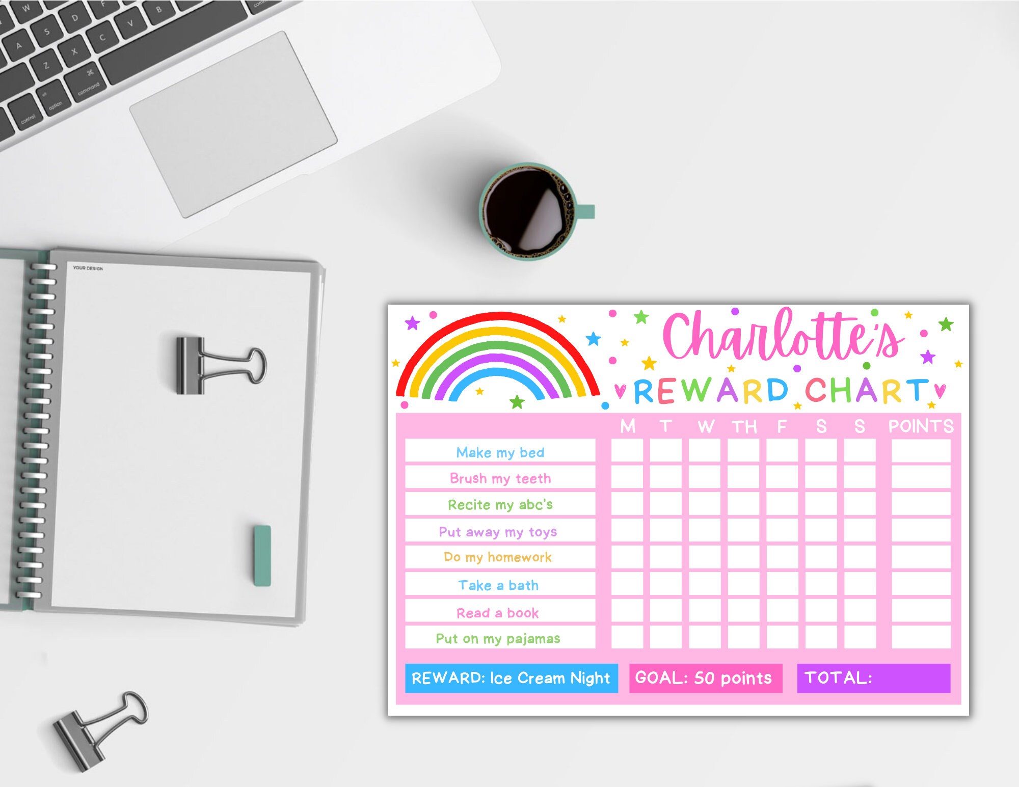 EDITABLE Rainbow Chore Chart, Girls Reward Chart, Sticker Chart ...