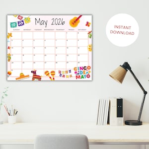 EDITABLE May 2026 Calendar, Printable Cute Pink Cinco De Mayo Calendar ...