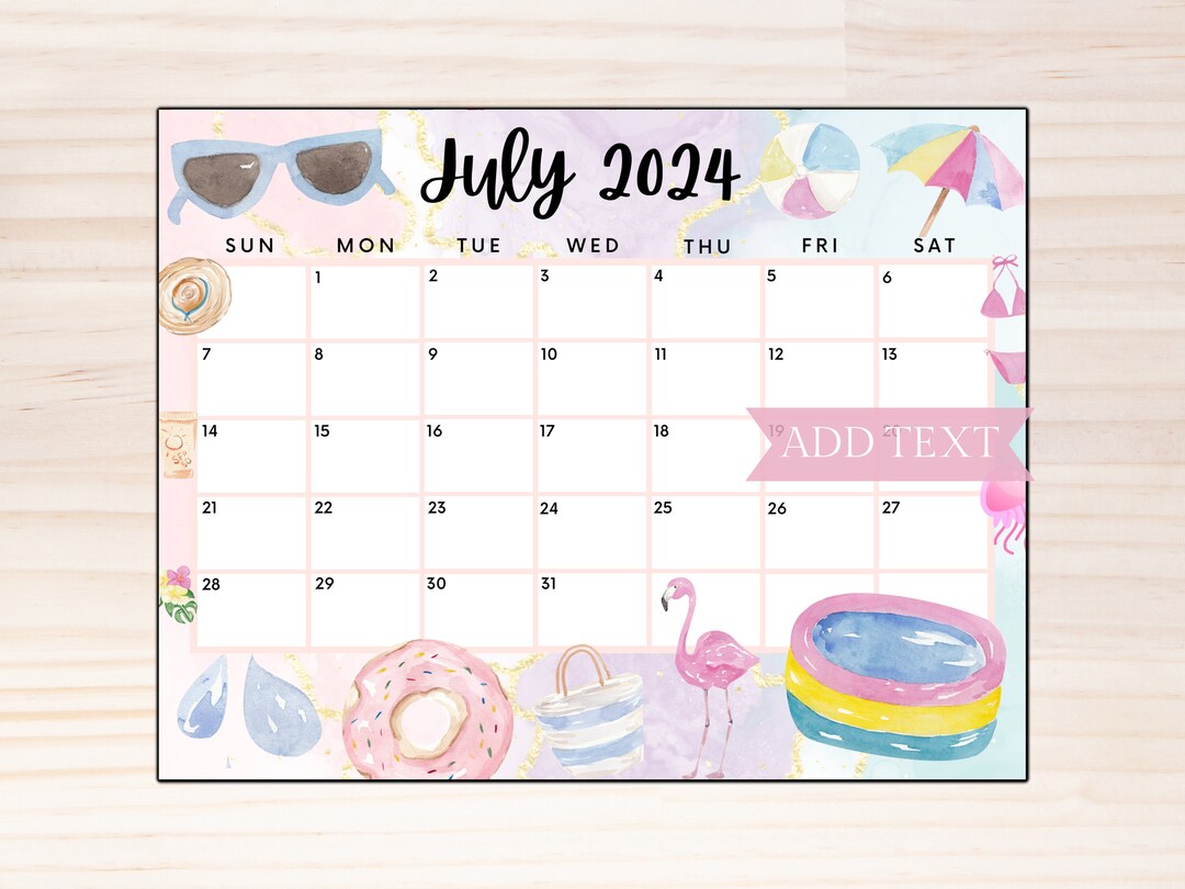 PRINTABLE July 2024 Calendar, Editable July Planner, Cute Calendar W ...