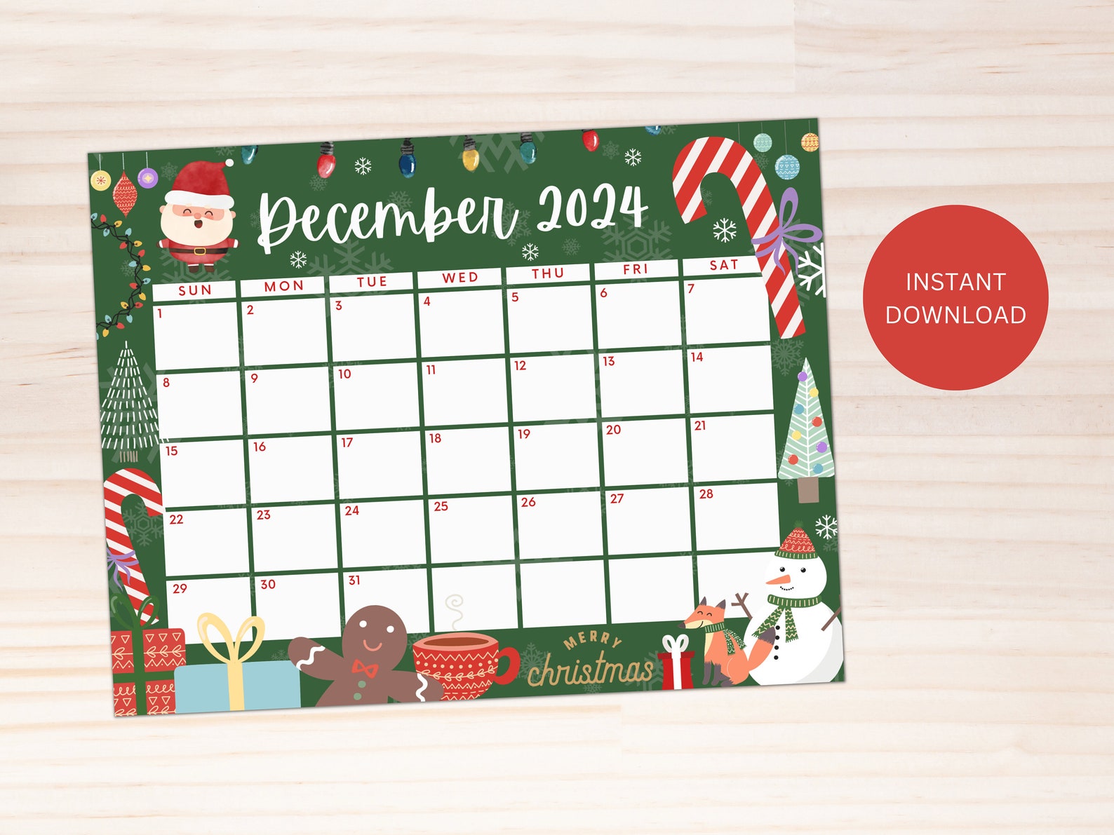 PRINTABLE December Calendar, Christmas Calendar, Holiday Calendar ...