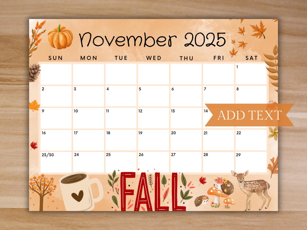 Editable November 2025 Calendar, Printable Fall Calendar W/ Pumpkins ...