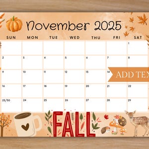 Editable November 2025 Calendar, Printable Fall Calendar W/ Pumpkins ...