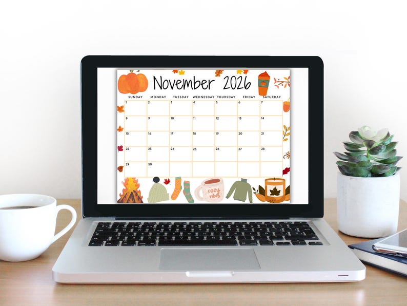 Editable November 2026 Calendar, Printable Calendar, Pumpkin Spice and ...