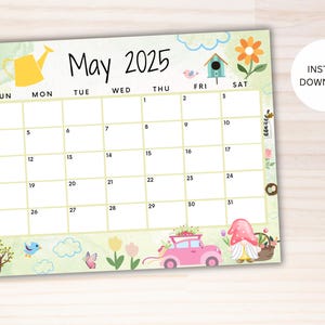 EDITABLE May 2025 Calendar, Printable Calendar, Green Spring Calendar W ...