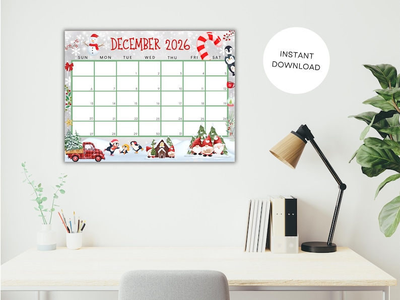 Editable December 2026 Calendar, Printable Christmas Calendar W ...