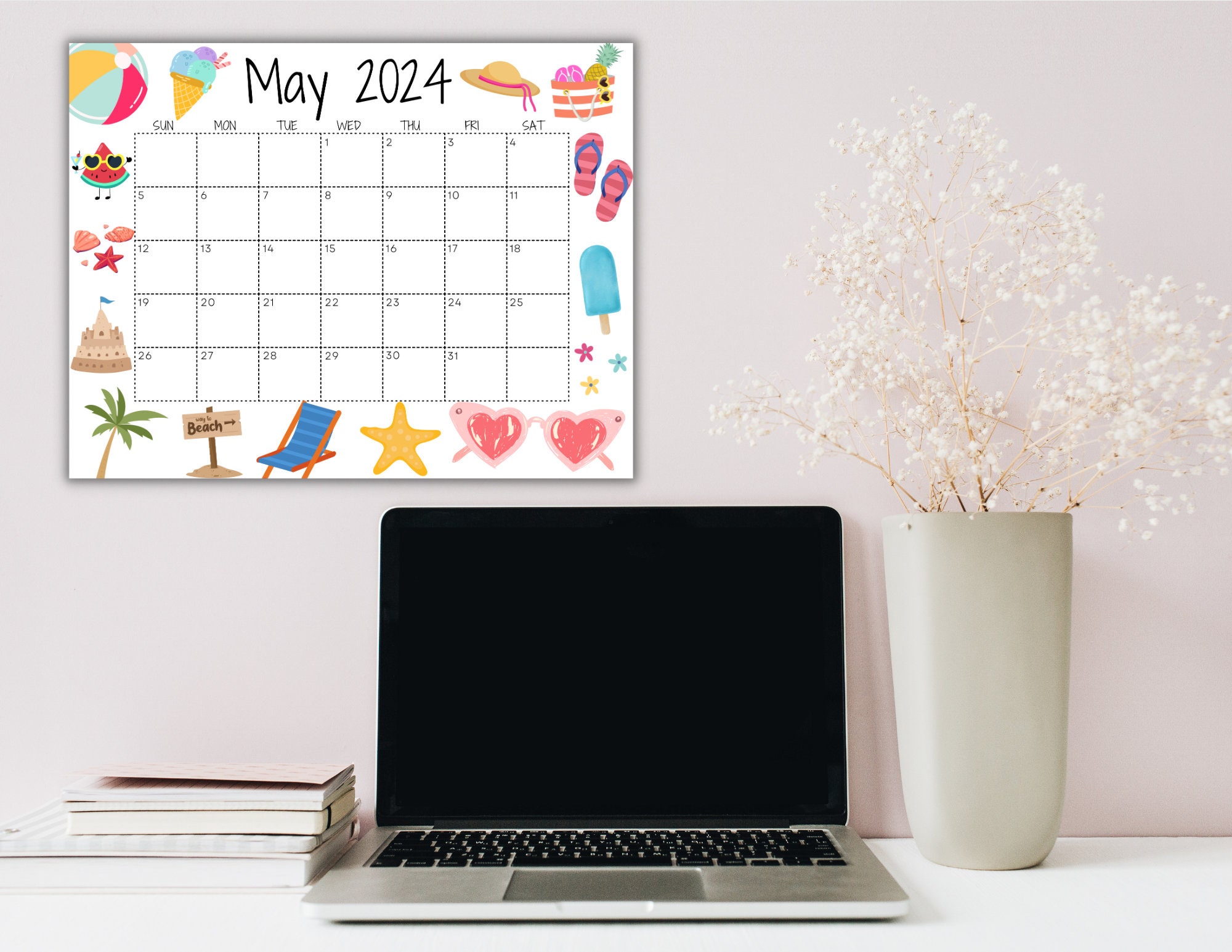 EDITABLE May 2024 Calendar, Printable Calendar 2024, Beautiful Summer ...