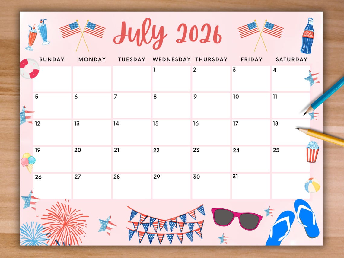 EDITABLE July 2026 Calendar, Printable Summer Planner, Printable ...