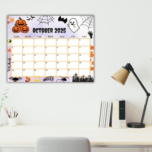 Editable October 2025 Calendar, Printable Spooky Calendar for Halloween ...