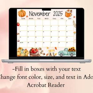 Editable November 2025 Calendar, Printable Wall Calendar 2025, Fall ...