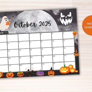 Editable October 2025 Calendar, Printable Calendar, 2025 Spooky ...