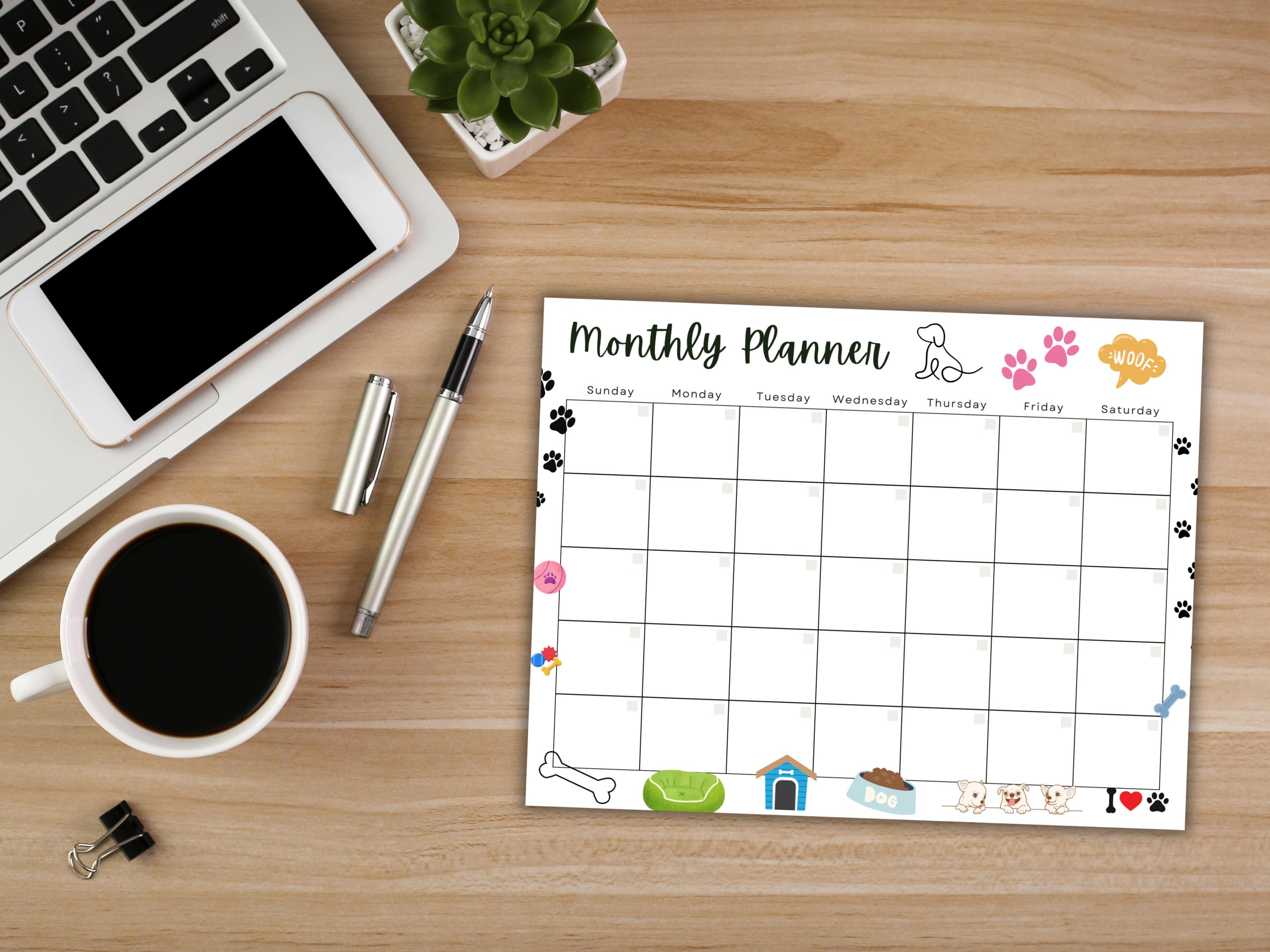 Editable Monthly Planner W/ Dogs, Printable Planner, Kids School ...