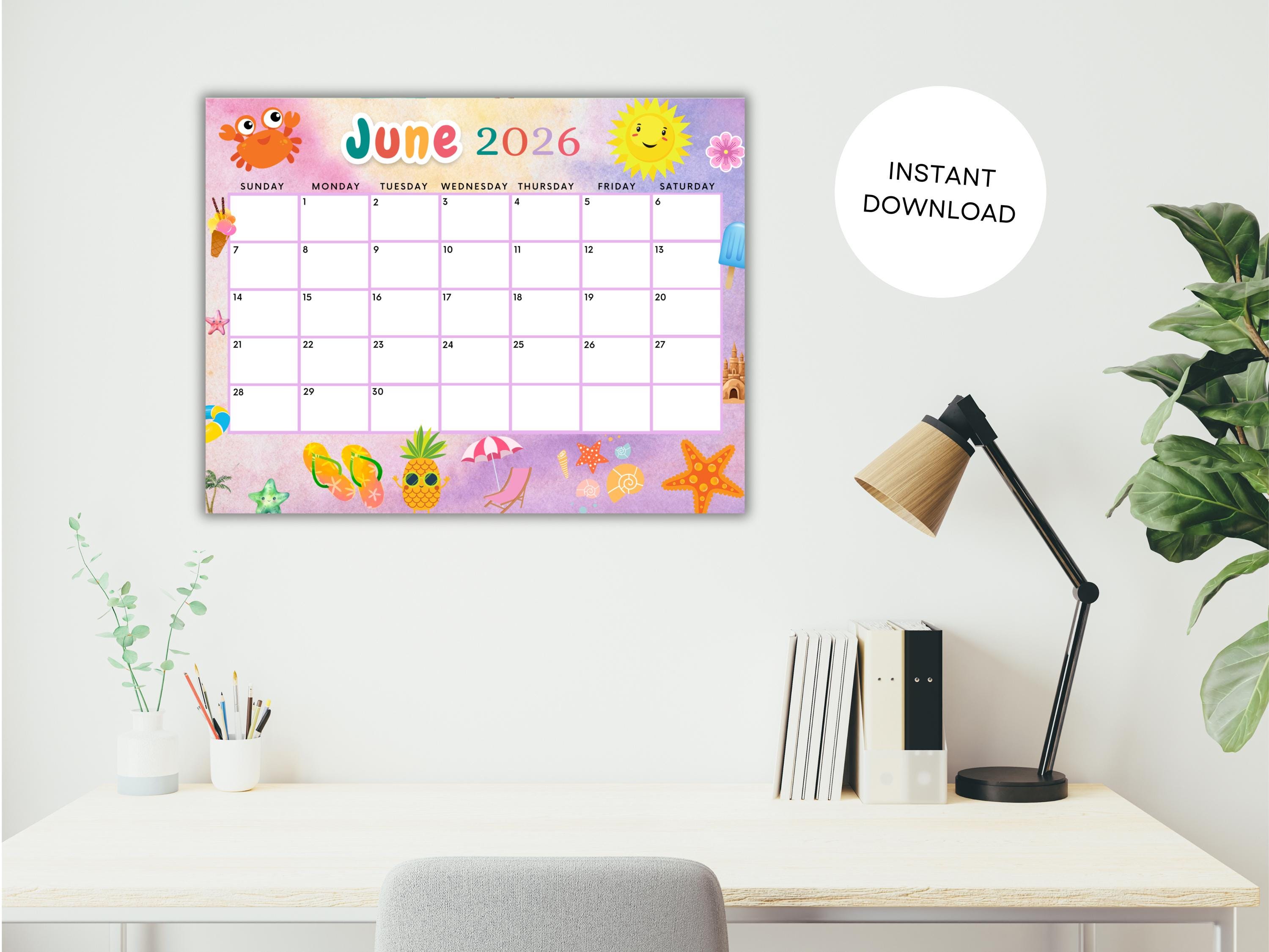 EDITABLE June 2026 Printable Calendar, Summer Fun Calendar, Beautiful ...