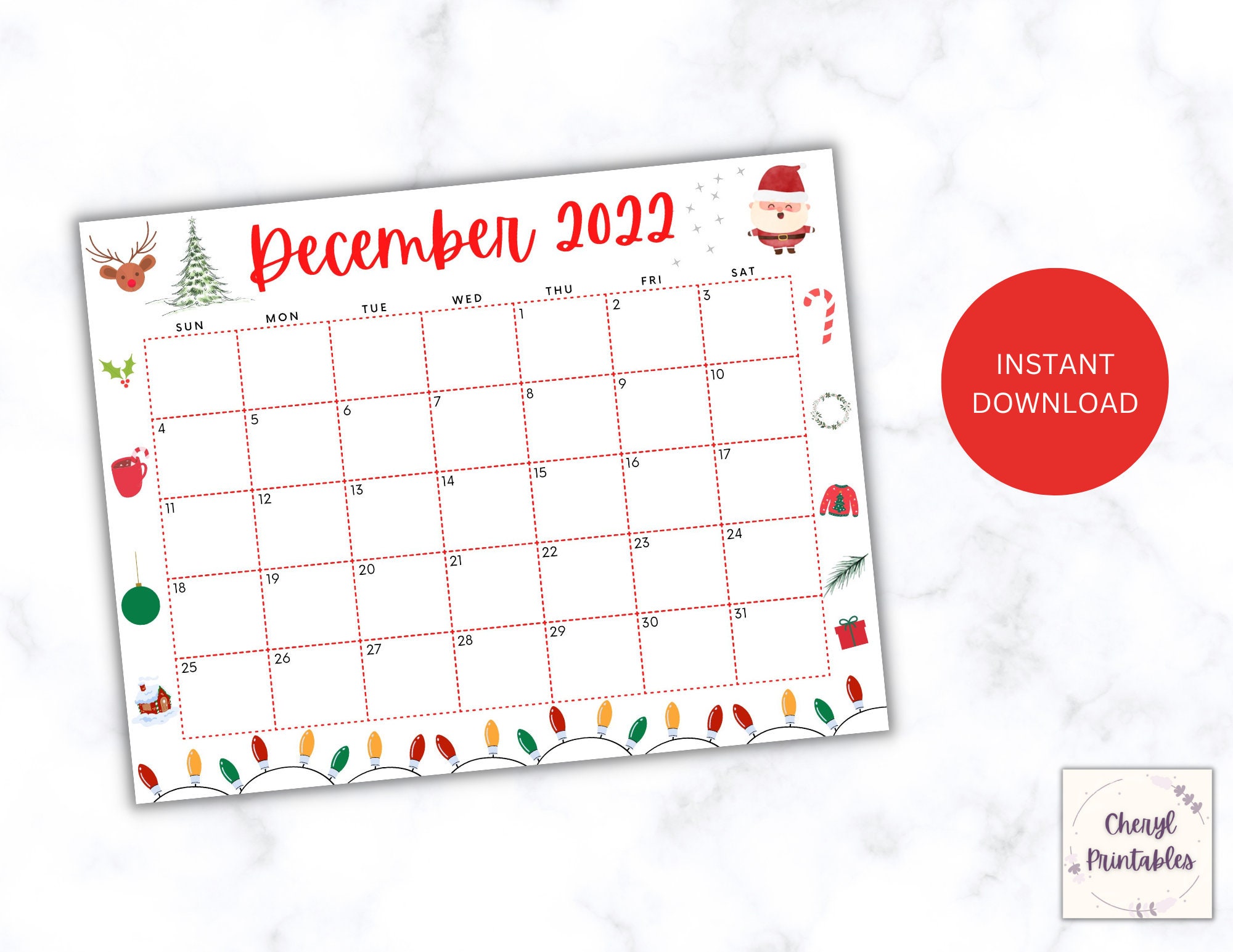 PRINTABLE December Calendar Christmas Calendar Holiday - Etsy Australia