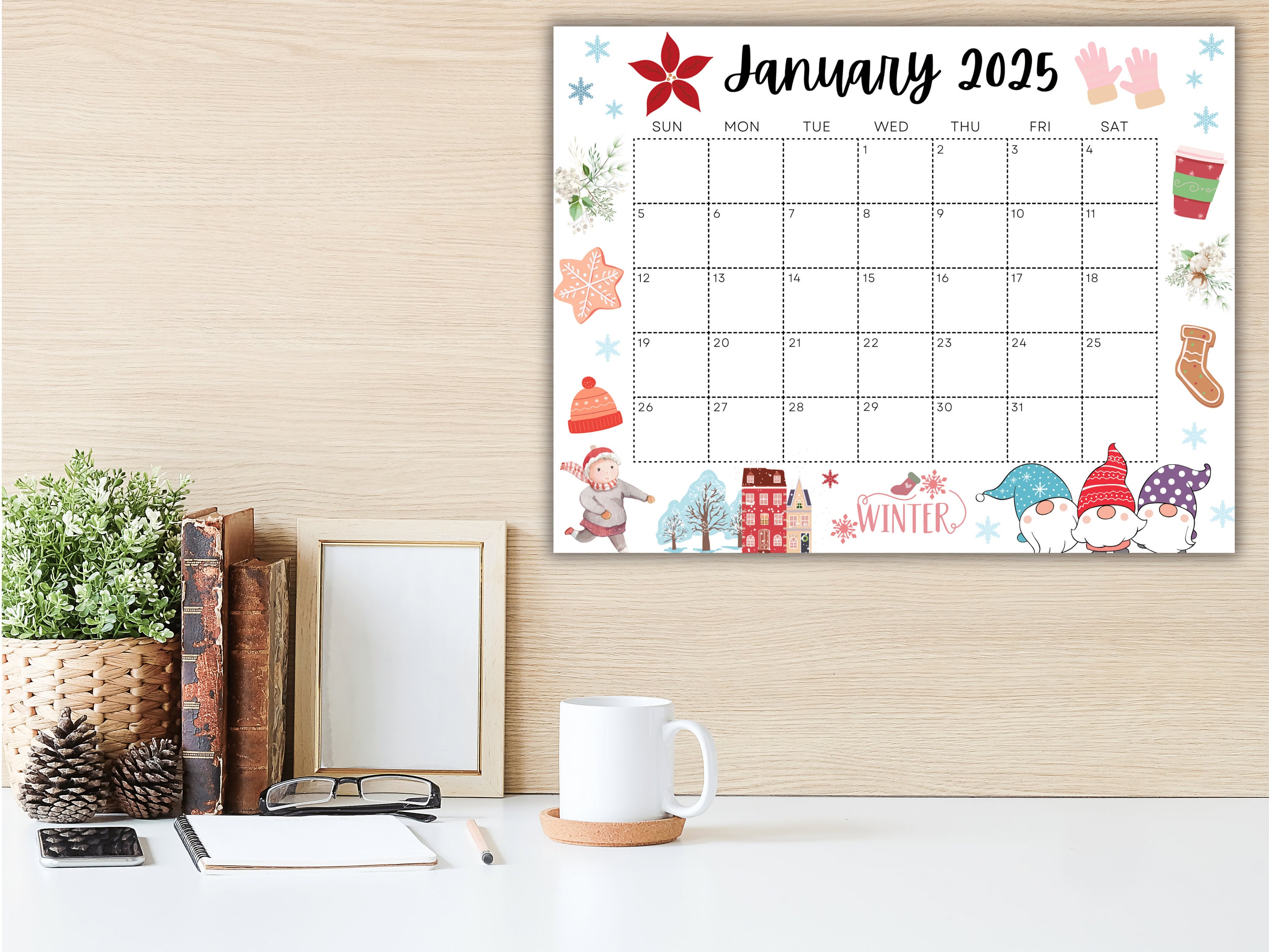 Editable January Calendar 2025, Printable Wall Calendar 2025, Cute ...