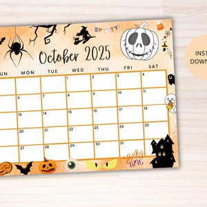 Editable October 2025 Calendar, Printable Spooky Halloween Calendar W ...