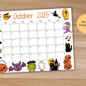 Editable October 2025 Calendar, Printable Spooky Halloween Calendar ...