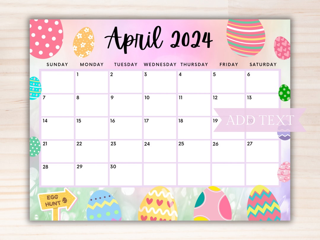 EDITABLE April 2024 Calendar, Printable Calendar 2024, Beautiful Easter ...