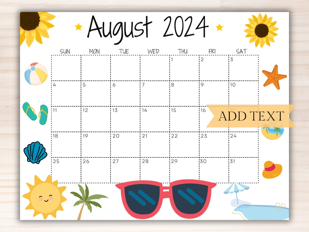 Buy EDITABLE August 2024 Calendar, Printable Wall Calendar 2024 ...