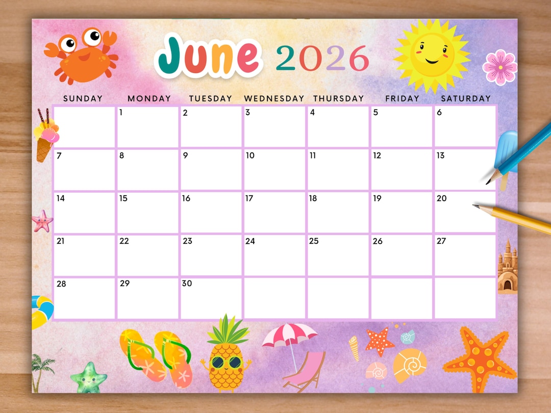 EDITABLE June 2026 Printable Calendar, Summer Fun Calendar, Beautiful ...