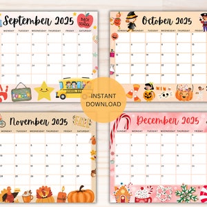 Editable Calendar 2025 Bundle- Printable Calendars Colorful Cute- Kids ...