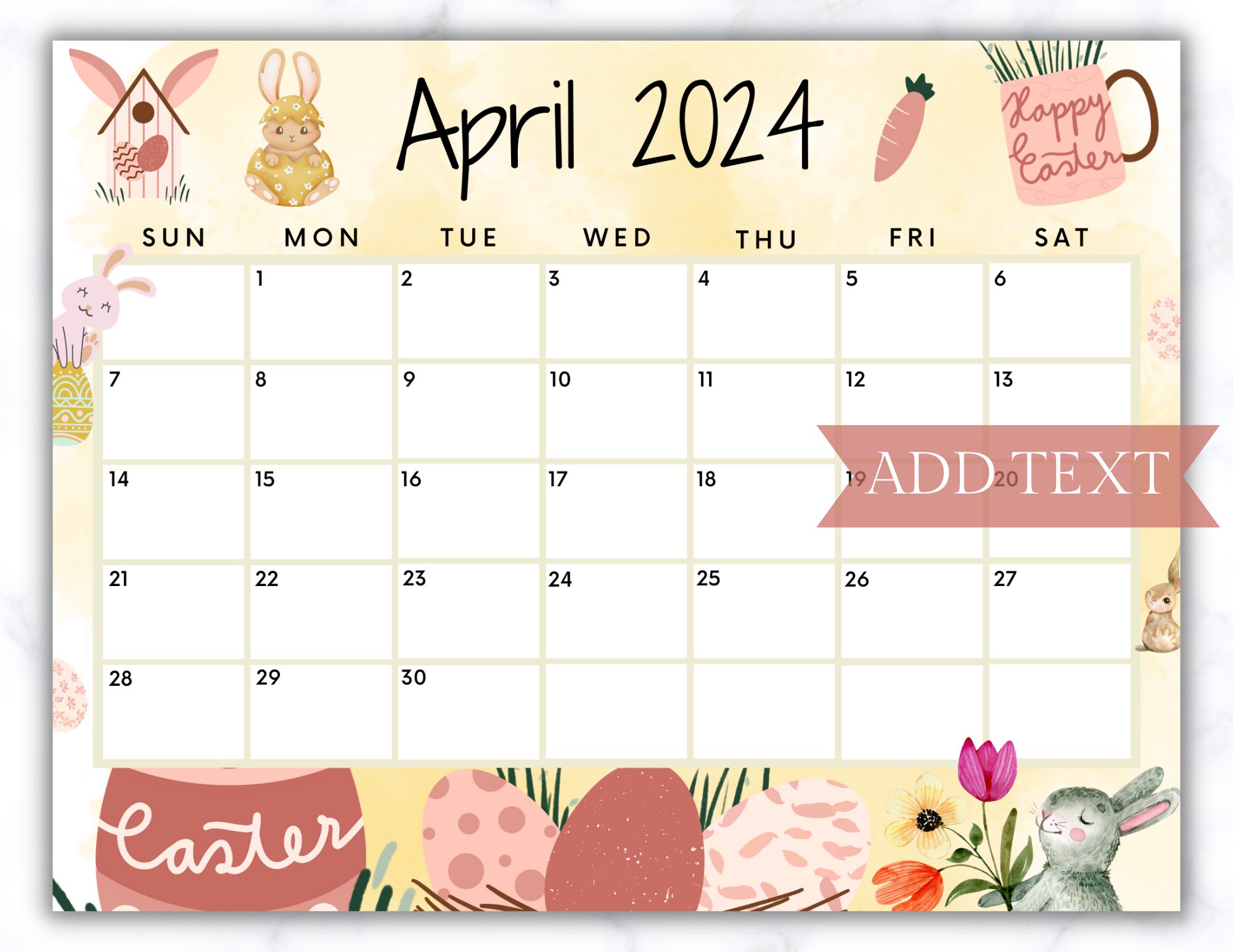 EDITABLE April 2024 Calendar Printable Wall Calendar 2024 - Etsy Canada