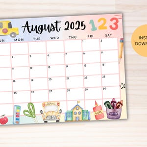Printable August 2025 Calendar, Editable Calendar 2025, Back to School ...