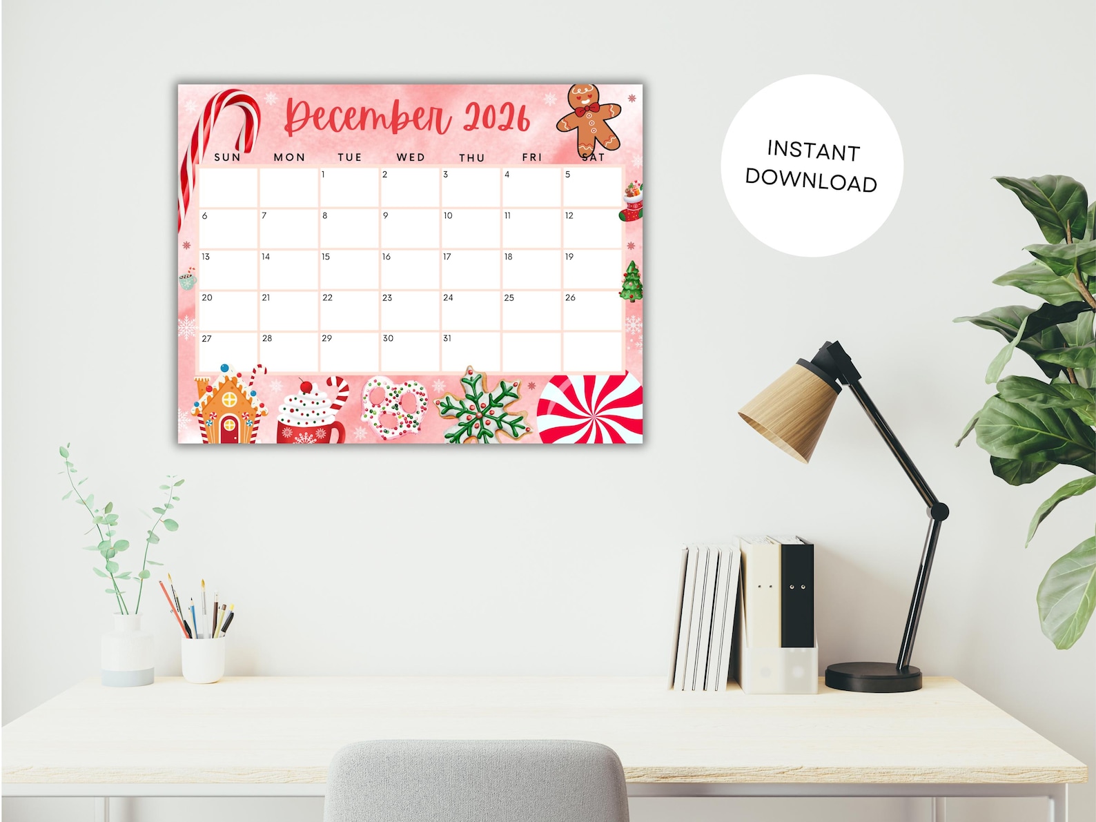 Editable December 2026 Calendar, Printable Red Christmas Calendar W ...