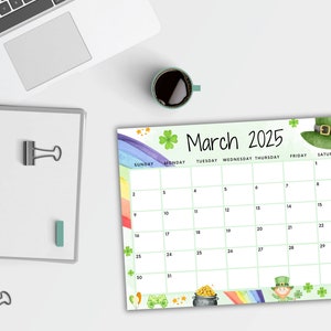 EDITABLE March 2025 Calendar, Printable Rainbow Calendar W/ Happy St ...