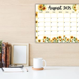 EDITABLE August 2025 Calendar, Printable Calendar 2025, Sunflowers ...