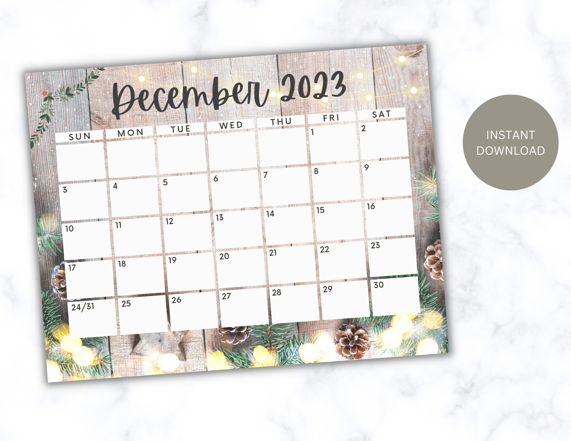 Printable December Calendar 2023 Christmas Calendar Holiday - Etsy Denmark