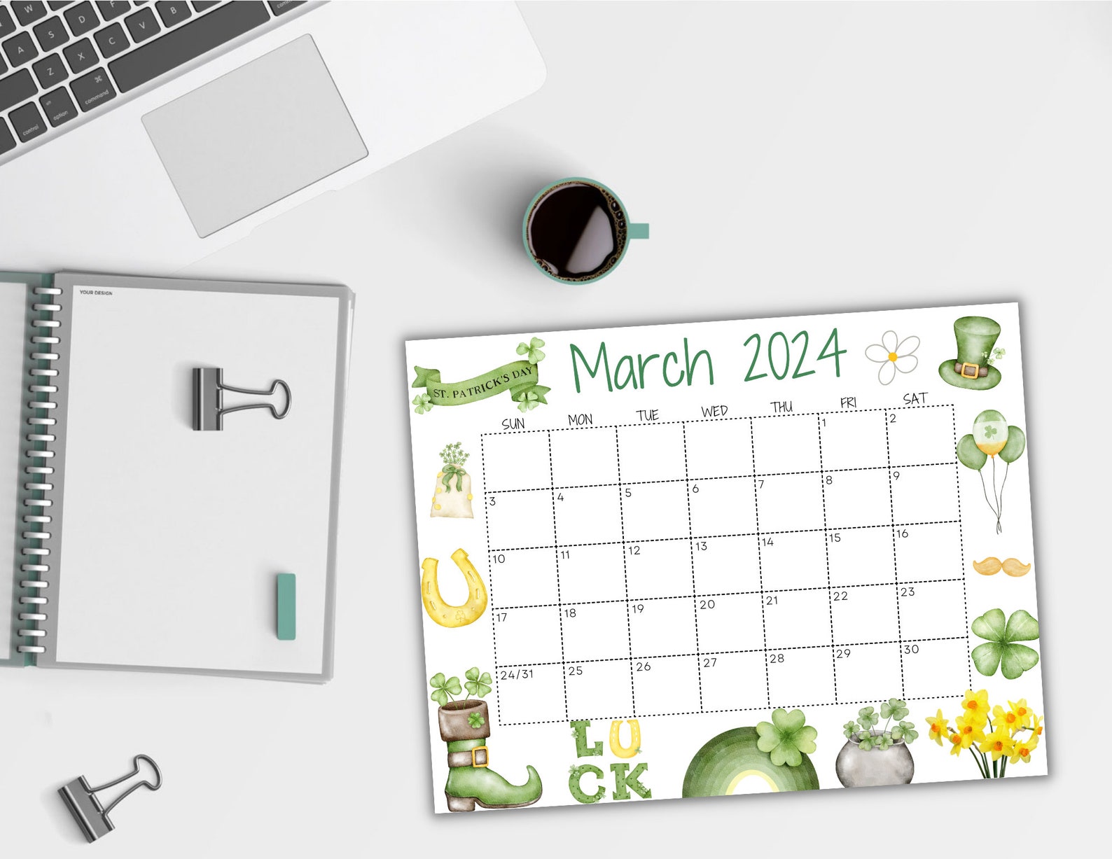 EDITABLE March 2024 Calendar, Printable Calendar, St PATRICKS DAY ...