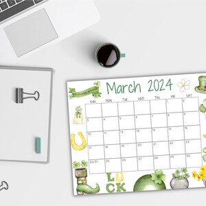 EDITABLE March 2024 Calendar, Printable Calendar, St PATRICKS DAY ...