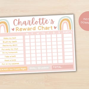 Editable Kids Boho Rainbow Chore Chart, Kids Boho Reward Chart, Weekly ...