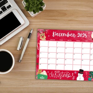 Editable December 2025 Calendar, Printable Festive Holiday Calendar ...