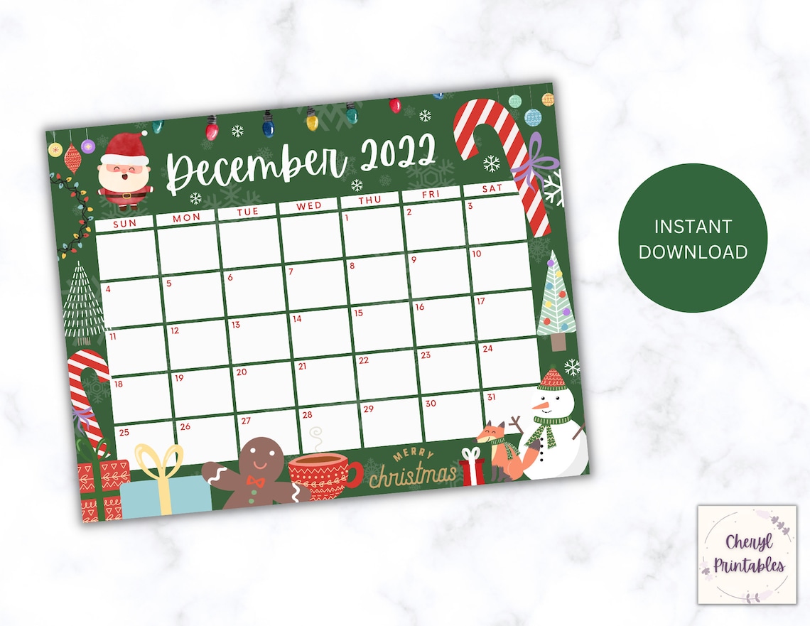 PRINTABLE December Calendar Christmas Calendar Holiday - Etsy